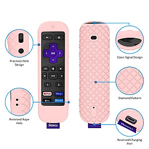 Silicone Cover for Roku Ultra 2022 Remote/Roku Voice Remote Pro 2021 Silicone Cover Case, Shockproof Durable Silicone Remote Case with Lanyard (Pink)