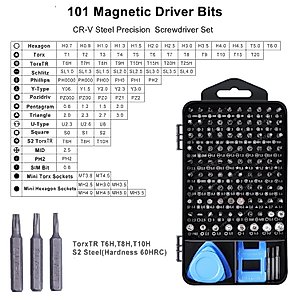 HPFIX Precision Screwdriver Sets 124-Piece Computer Tool Kit with 101 Bits Magnetic, Electronics Repair Tool Kit for iPhone, MacBook, Laptop, PC, Tablet, PS4, Xbox, Nintendo, Game Console