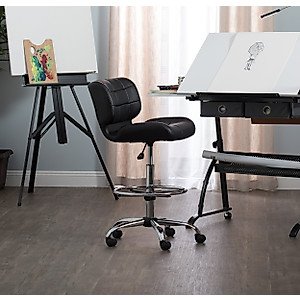 Studio Designs Black Crest Drafting Work Chair with Foot Rest - Adjustable Height - Contoured for Desk or Drafting Table