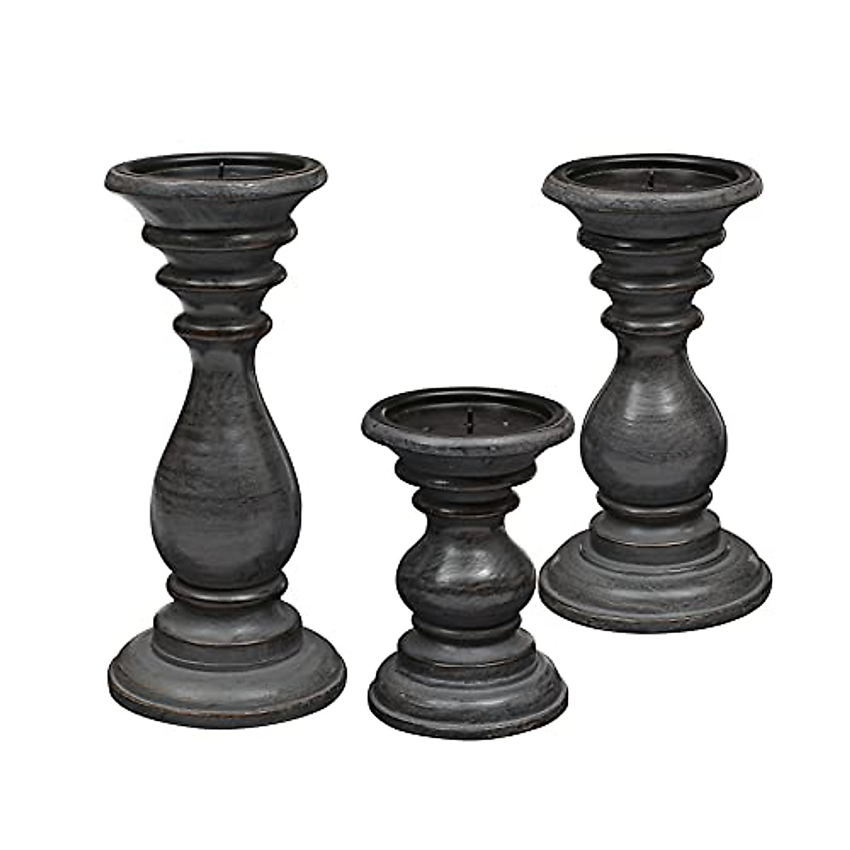 Candle Holder Stand Wooden, Candalbras, Candle Holders, Unity Candle Holders, Rounded Turned Colums, Country Style Idle Gift for Wedding, Party, Home, Spa - 10,8,6 Inch Set of 3 Grey Wash