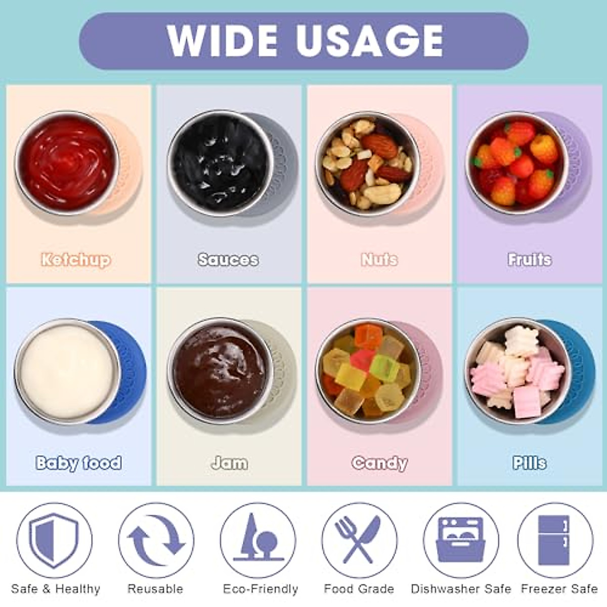 Maxcheck 24 Pack 2.4 oz Salad Dressing Container with Leakproof Silicone Lids Small Condiment Containers Reusable Stainless Steel Sauce Cup Bulk for Lunch Bento Box Picnic Travel (Morandi Color)