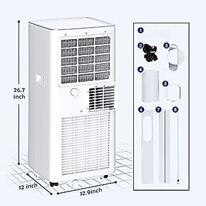 EUHOMY Portable Air Conditioner 8000 BTU 3-1 Floor Air Conditioners Cooling Quiet AC Unit for Room with Window Installation Kit with Remote Control for 250 sq. ft. Roomt,White