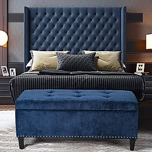 Joveco Storage Ottoman Bench Microfiber Rectangular Button Tufted Footstool Storage Room Organizer (Dark Royal Blue)