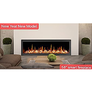Litedeer Homes Latitude II 58" Smart Electric Fireplace with App, Crackling Fire Sounds, Diamond-Like Crystal, Black - ZEF58VC