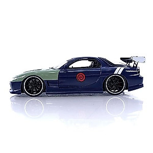 Jada Toys Naruto 1:24 1995 Mazda RX-7 Die-Cast Car & 2.75" Kakashi Hatake Figure, Blue,Green