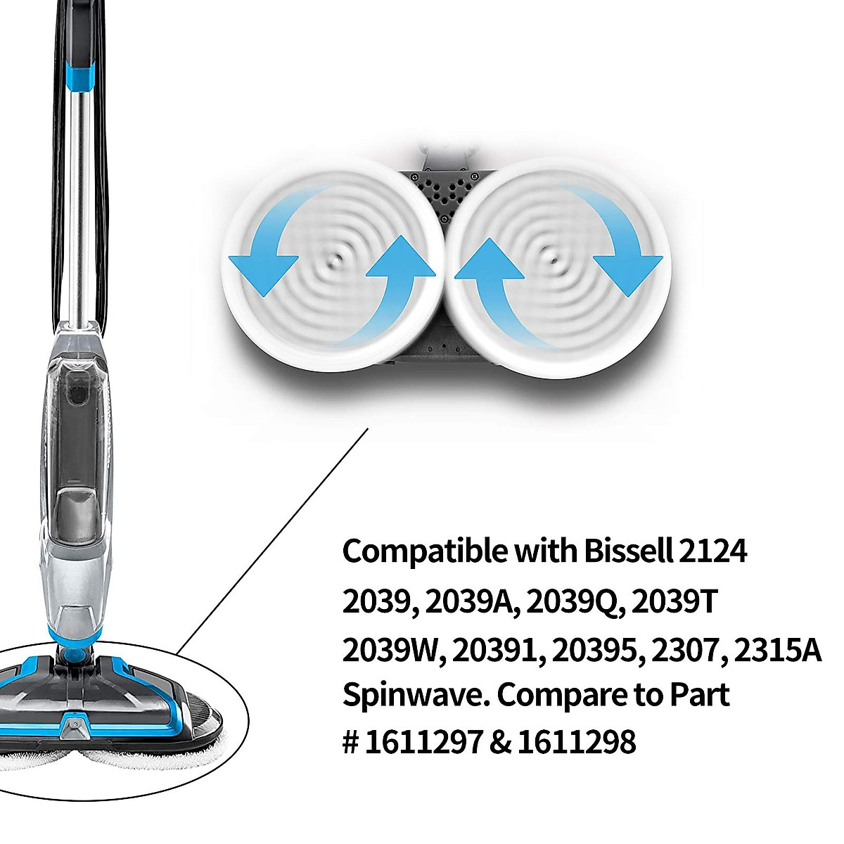 MATFORCA 12 Pack 23159 Mop Pads Compatible with BissellSpinwave 20399 23157 23159 2039A 20393 2039T 2039W 20391 20395 2307 2315A Models Powered Hard Floor Mop, Compare to Part # 1611297 & 1611298