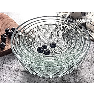 Glass Bowl, Decorative Diamond Design Bowls For Kitchen & Home Décor, Centerpiece Table Decorations Great For Dining, Living Room Décor, Serving Bowls, Salad Bowl, Pasta Bowls, Candy Bowl, Fruit Bowl.