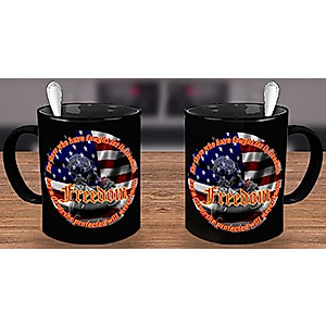 Vitazi Kitchenware Novelty Gifts - Patriotic Mug (11oz) For Those Who Have Fought For It, Freedom Has a Flavor The Protected Will Never Know, With Image Ceramic Coffee Cup (Black)