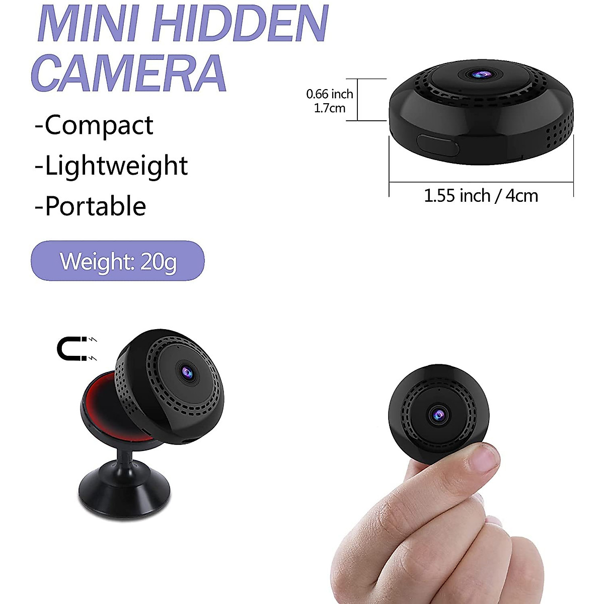 Wireless Camera Mini Hidden WiFi Spy Camera Portable Small Nanny Cam with Night Vision and Motion Detection HD 1080P Cam Surveillance Cameras for Home Security Indoor/Outdoor