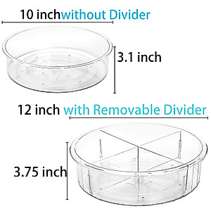TOPZEA 2 Pack Divided Lazy Susan Turntable, 12 Inch Divided Spinning Storage Container Kitchen Organizer for Cabinets, Pantry, Countertops, Fridge, Bathroom, 4 Compartments, Clear