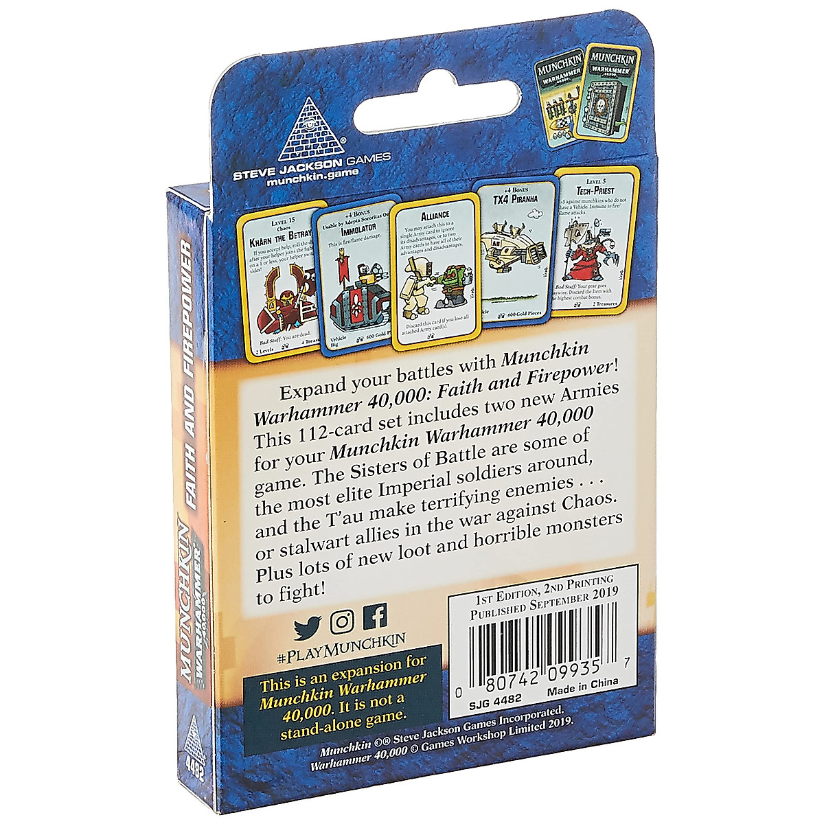 Steve Jackson Games Munchkin Warhammer 40,000: Faith and Firepower Card Game (Expansion) | 112 Cards | Family Game | Fantasy Adventure RPG | Ages 10+ | 3-6 Players | Avg Play Time 120 Min