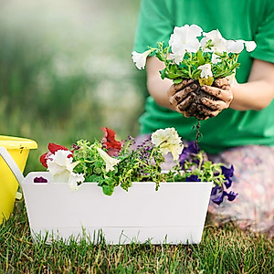 GREANER Flower Boxes, 3 Pack 12x3.8 Inch Rectangle Window Boxes, Herb Planters with Tray, Indoor Succulent Cactus Flowers Plastic Drawable Pot for Windowsill, Garden, Balcony, Office Outdoor (White)