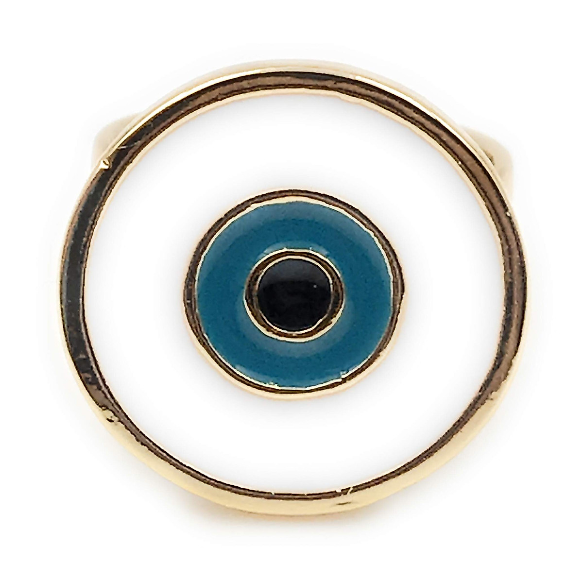 LESLIE BOULES Evil Eye Enamel Ring Adjustable Size Protection Jewelry