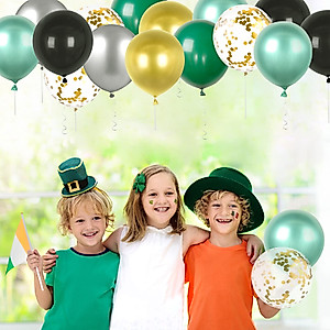 60Pcs Green Party Balloons,GAGAKU 12 Inches Chrome Metallic Dark Green Black Silver Gold Helium Balloon Garland Arch Kit with Latex Green Confetti Balloons for Wedding Baby Shower Birthday
