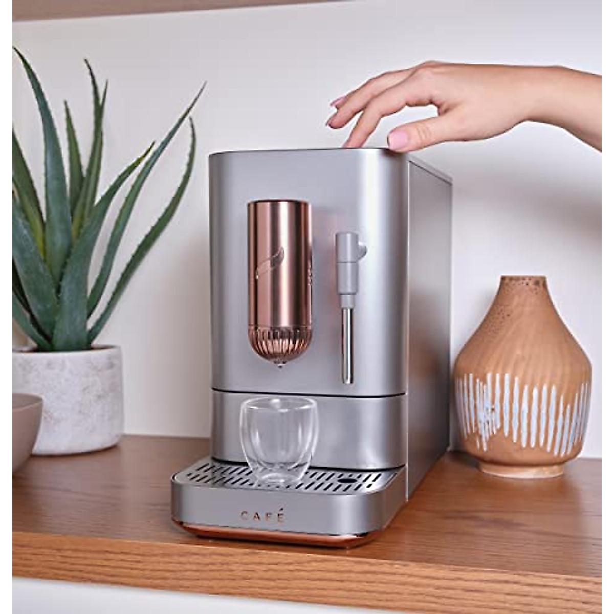 Café Affetto Automatic Espresso Machine + Milk Frother | Built-In & Adjustable Espresso Bean Grinder | One-Touch Brew in 90 Seconds | Steel Silver, 1.2 Liter, (C7CEBBS2RS3)