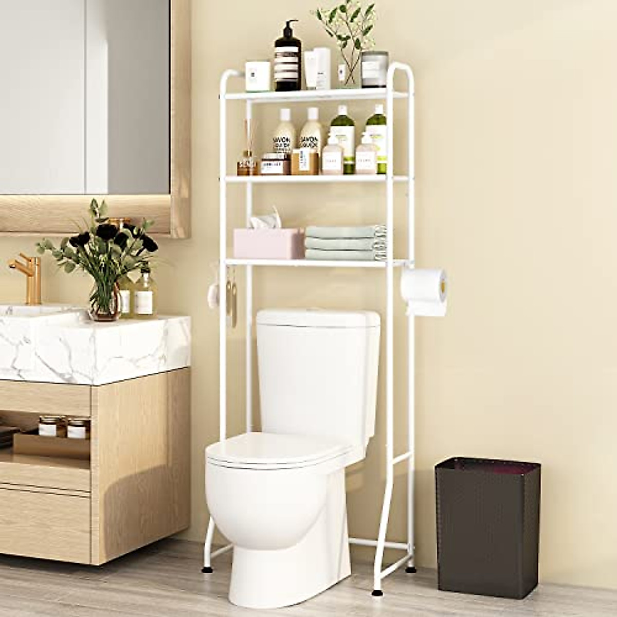 Simple Trending-3 Tier Shelf Bathroom Space Saver, Over The Toilet Rack,Bathroom Stand Storage Organizer, White