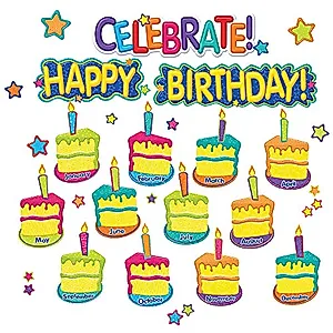 Eureka's 'Celebrate' and 'Happy Birthday' Bulletin Board and Classroom Decoration Set, 6.5''x0.1''x26'', 45 pc