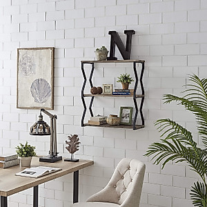 Danya B Rustic Industrial 3-Tier Zigzag Floating Wall Shelf GH20190 | Wall Mounted Shelf for Pictures, Decor, Art, Houseplants | Industrial, Rustic, Farmhouse Style