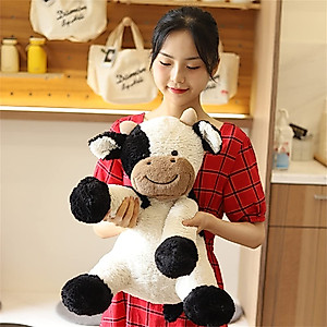 pangcangshu Cow Year Plush Toy Cute Cattle Stuffed Animals Cattle Soft Doll Kids Toys Birthday Gift for Children Easter, Thanksgiving, Christmas, New Year's Gifts(Black and White, 20cm/7inch)
