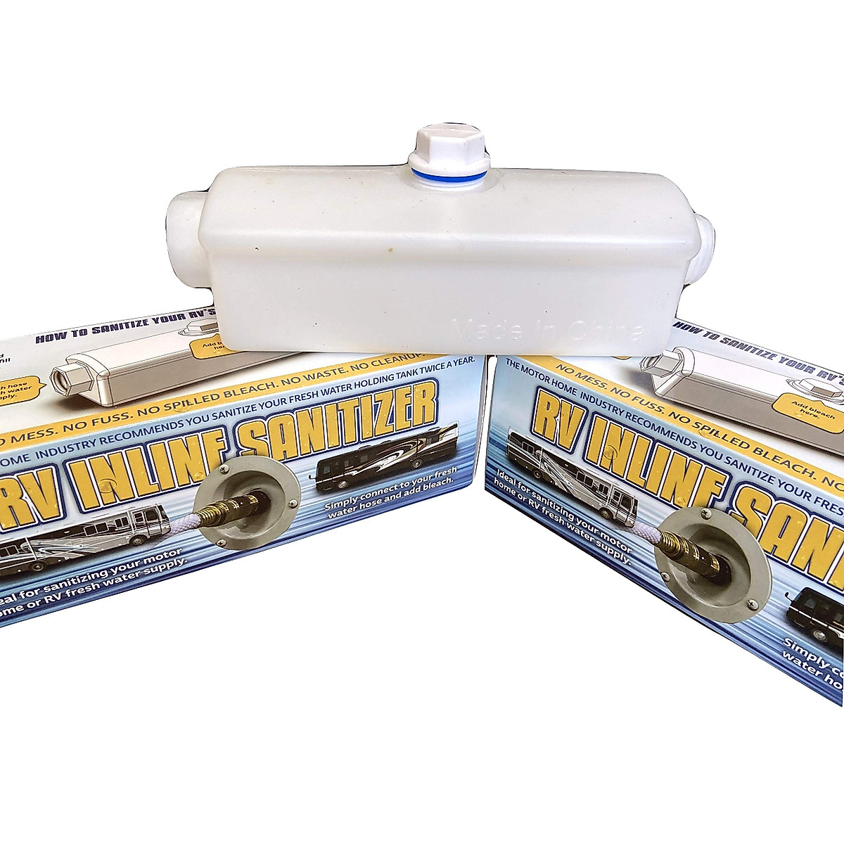 RV Inline Sanitizer - The Easiest way to HELP YOU disinfect your RV Fresh Water Tank, NO MESS, NO MOVING PART, just connect with the Hose and add Bleach