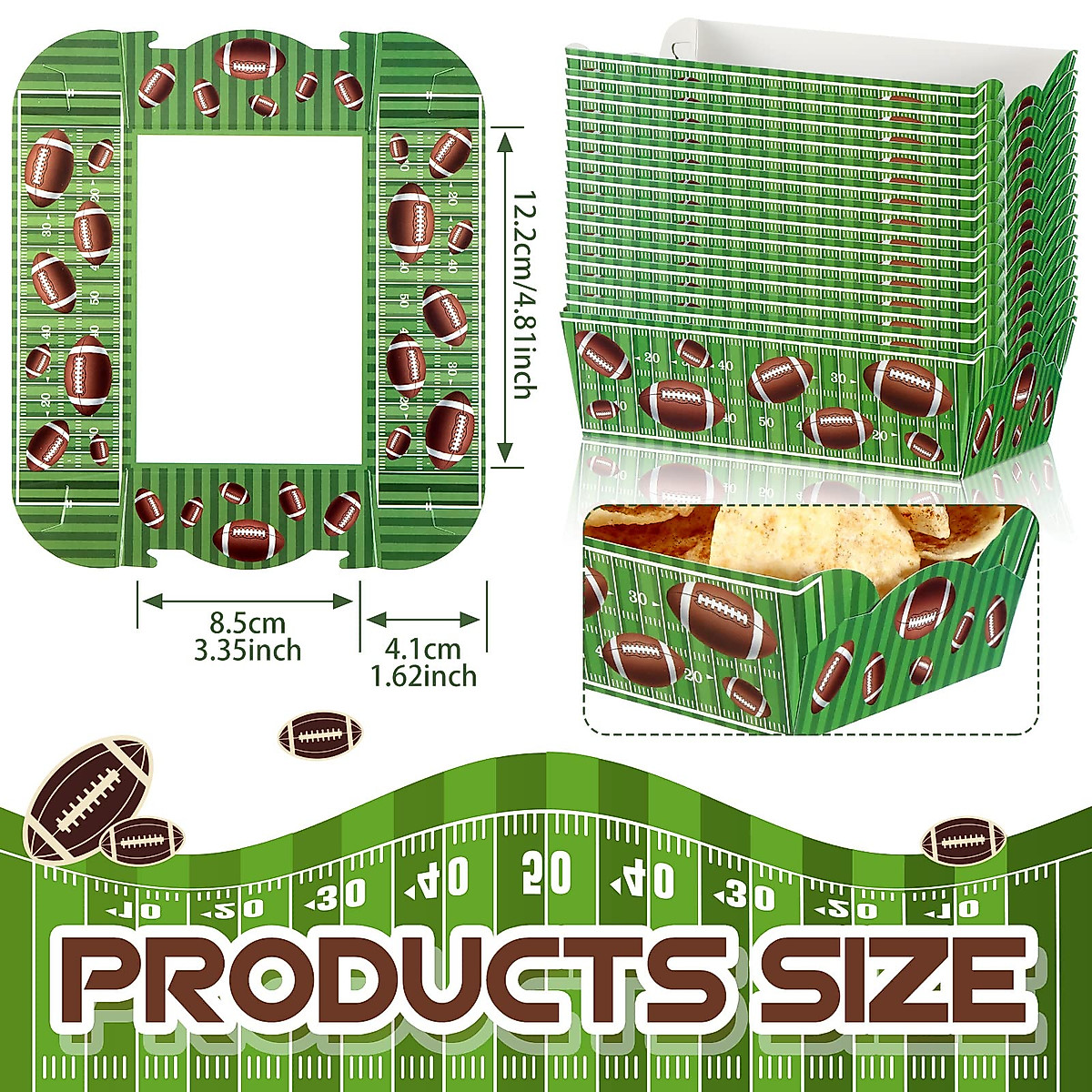 60 Pack Football Party Supplies Football Plates Paper Food Serving Tray Paper Trays Paper Food Boats Paper Food Tray for Concession Food, Condiment, Carnivals (Football)
