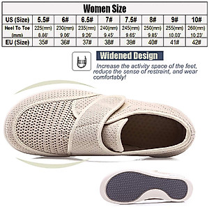 W&Le-Slippers Womens Breathable Mesh Air Cushion Walking Shoes, Wide Width Adjustable Diabetic Edema Sneakers for Elderly(9#, Beige)
