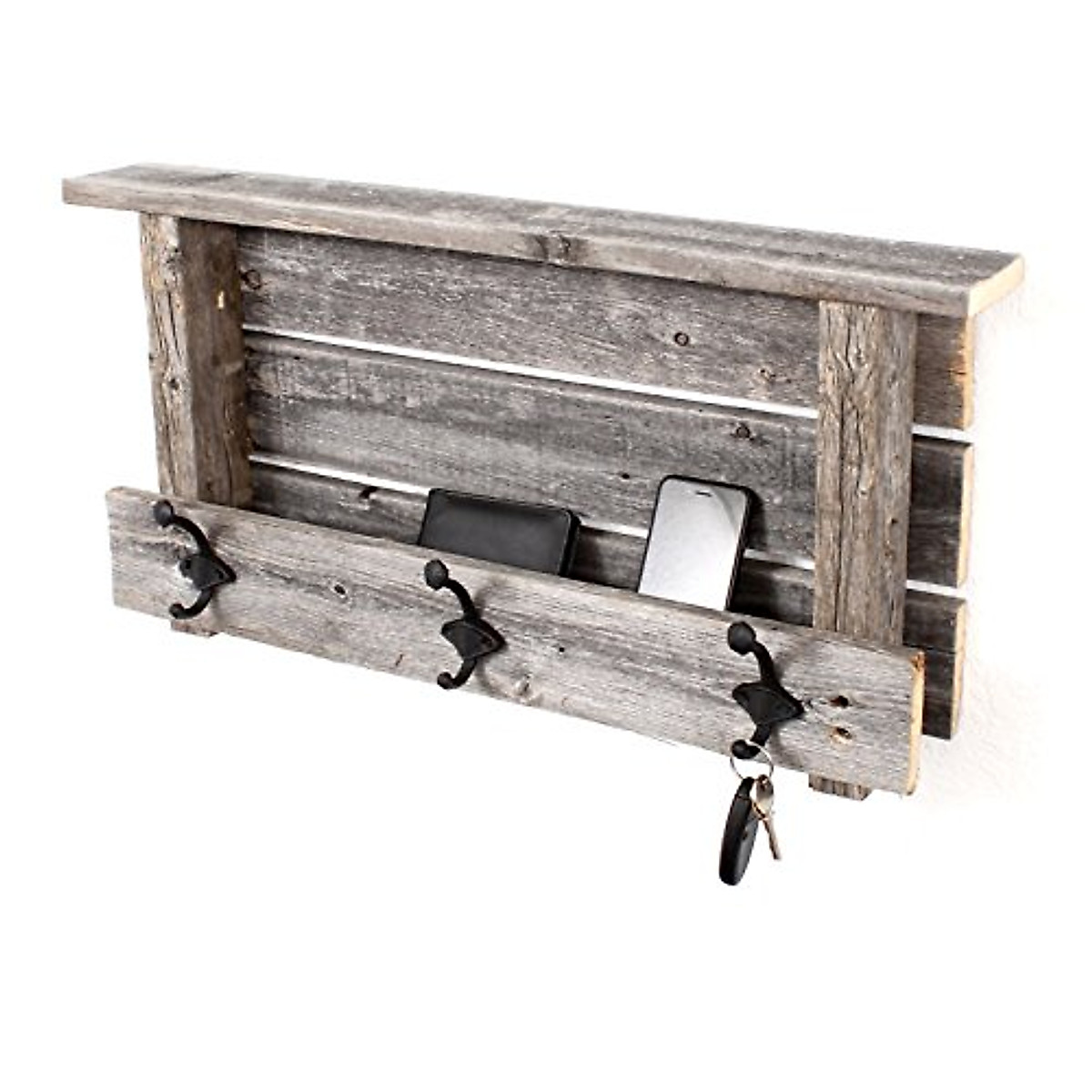 BarnwoodUSA | Rustic Wood Farmhouse Shelf with Hooks (Weathered Gray)