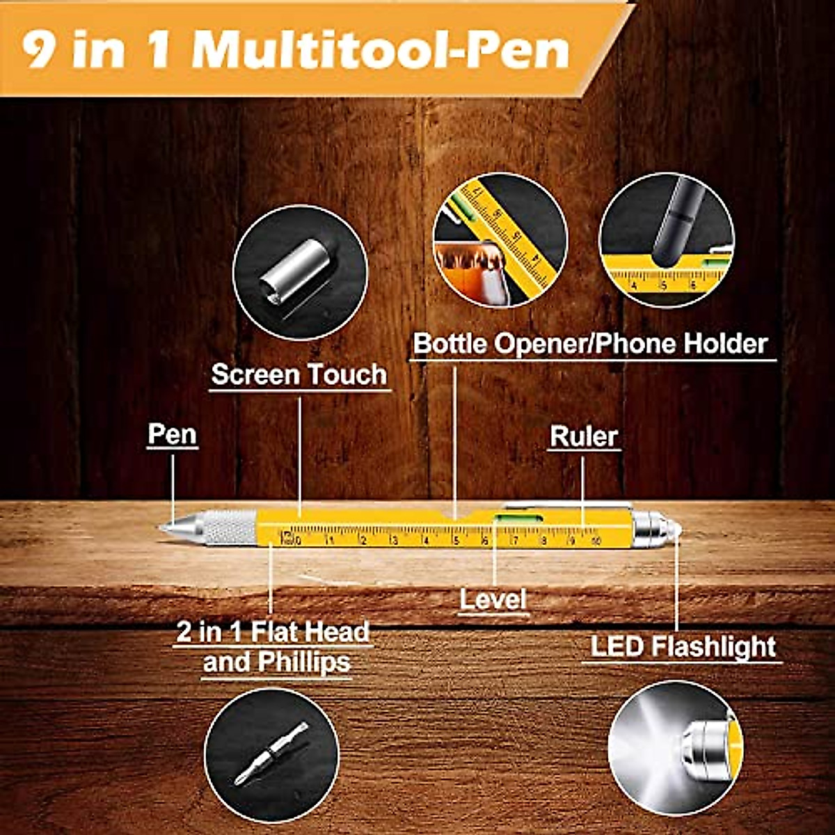 Multi-tool Pen 2 Pack 2022 Upgrade [Stylus, Ballpoint Pen,with 6 Replacement refills, 4" Ruler, Level, Phillips Screwdriver,LED] Christmas Gifts for for Men Dad Fathers Day, Cool Gadgets Gifts