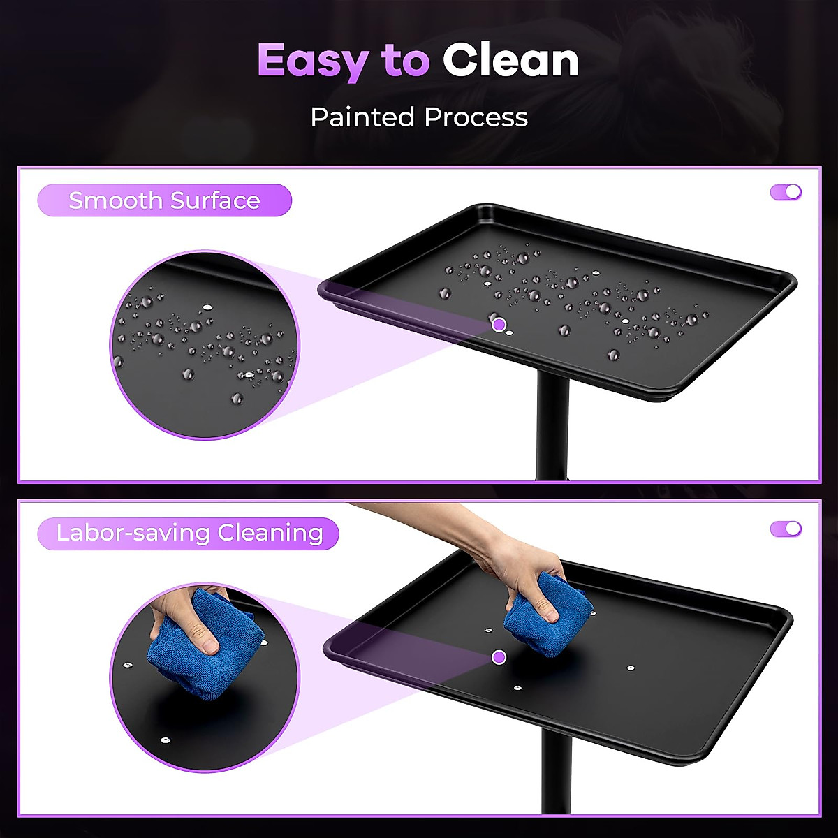 Rolling Salon Tray,Aluminum Trolley Cart Equipment on Wheels & Adjustable Height（28"-44"） for Dental Carts Hairdresser Cart