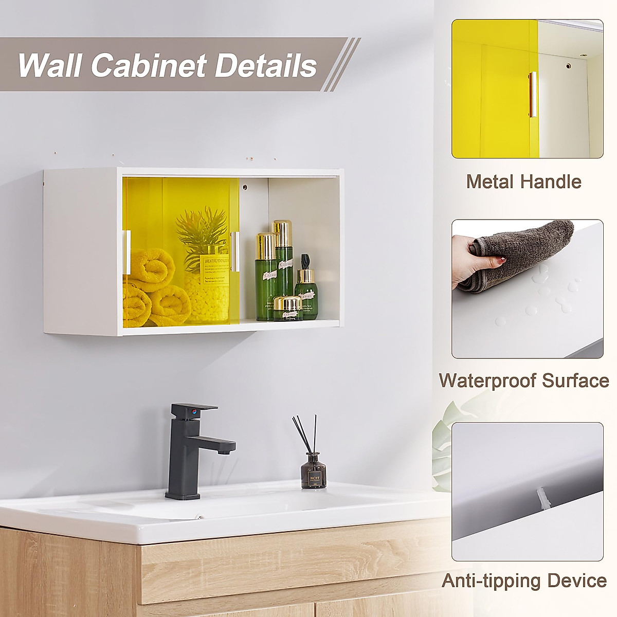 VECELO Medicine Cabinet, Bathroom Wall Mount Storage with Sliding Doors, White