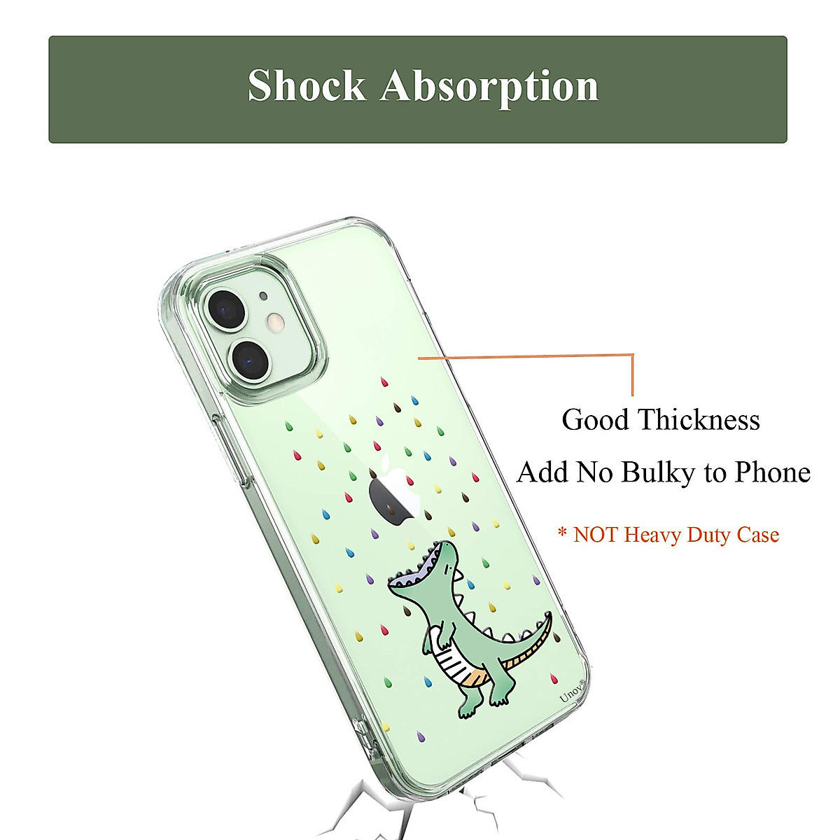 Unov Case Compatible with iPhone 12 Mini Case Clear with Design Slim Protective Soft TPU Bumper Embossed Pattern 5.4 Inch (Rainbow Dinosaur)