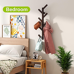 BMOSU Wall Mounted Coat Rack Coat Tree Hat Tree on The Wall with 8 Hooks Coat Rack for Hats Jackets Bags Scarves for Entrance Living Room(Black)(Brown)