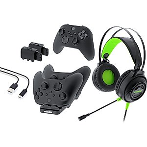 Gamers Kit for Xbox Series XS: Gaming Headset with 50mm Drivers, (2) Rechargeable Batteries, Controller Charger for Xbox Series XS,USB-C Cable, Controller Cover, Joystick Caps, (4) Battery Covers
