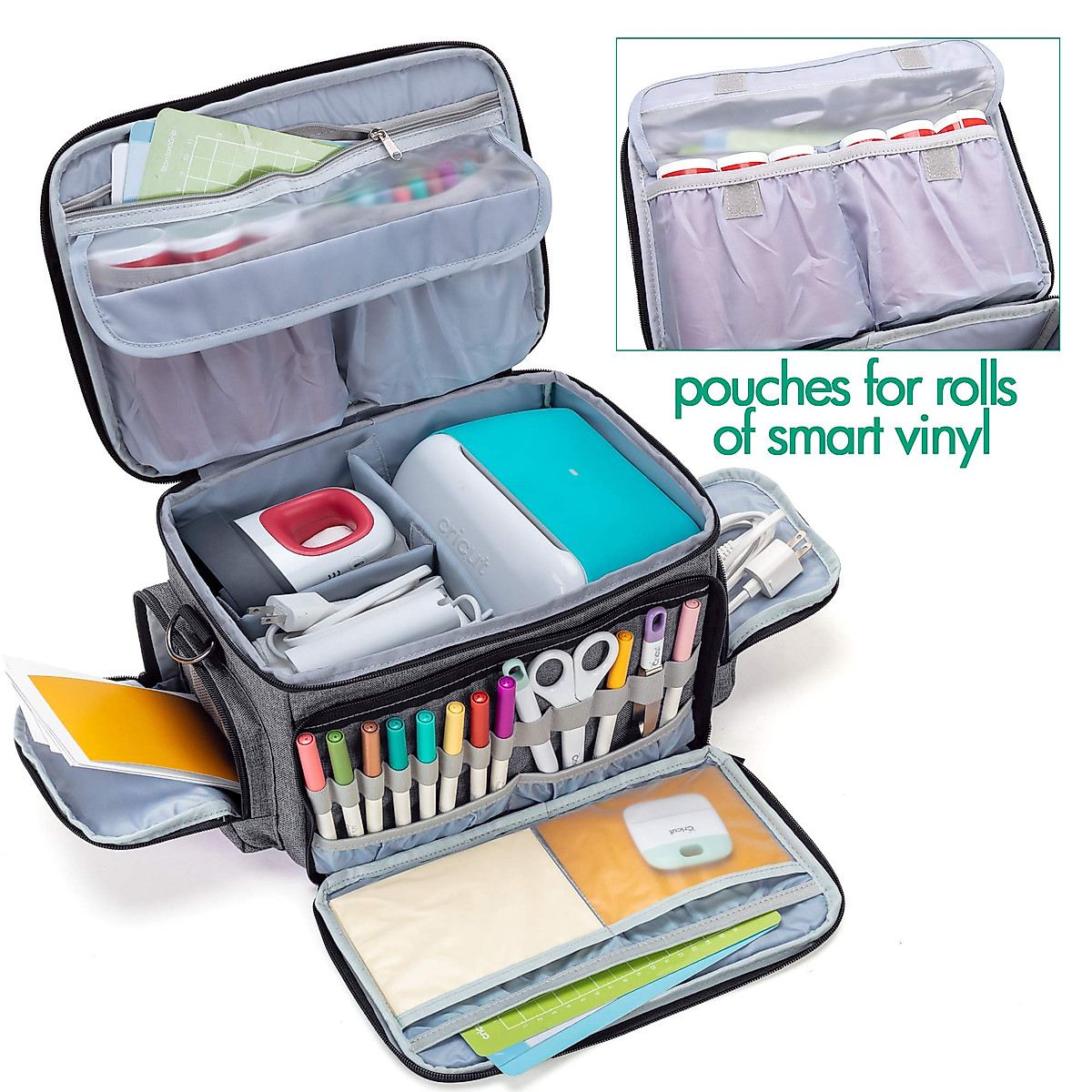 LUXJA Carrying Case Compatible with Cricut Joy and Easy Press Mini, Carrying Bag with Supplies Storage Sections, Gray