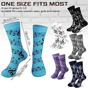 Shinymoon 6 Pairs Unisex Music Socks Gifts Funny Music Lover Teachers Socks Guitar Stave Music Notes Socks for Men Women (Music Note)