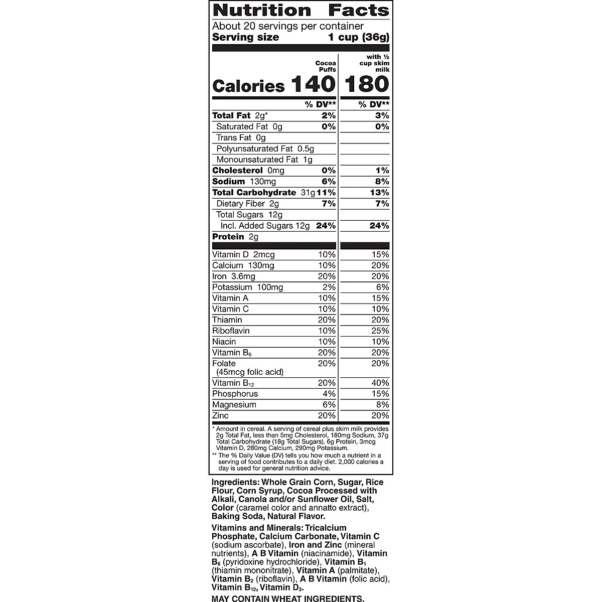 Cocoa Puffs, Chocolate Breakfast Cereal with Whole Grains, Family Size, 25.8 oz