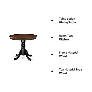 East West Furniture Wooden AMT-WBK-TP Dinner Table with Walnut Round Tabletop and 36 x 29.5-Black Finish