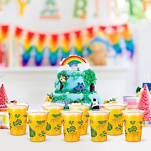 Jinei 100 Pcs Gold Jungle Safari Animals Cups 16 oz Golden Safari Themed Party Disposable Plastic Cups Bulk for Two Wild Theme Birthday Party Baby Shower Favors Supplies