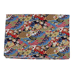 LoveinDIY Cotton Fabric Yard Sewing Patchwork Fabric Japanese Kimono Printed Fabric, Japanese Traditional pattarn, for Your Hand Making, Blue Flowers