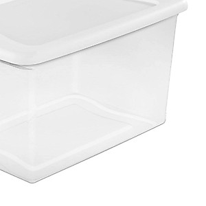 Sterilite 64 Qt Latching Storage Box, Stackable Bin with Latch Lid, Plastic Container to Organize Clothes in Closet, Clear with White Lid, 6-Pack