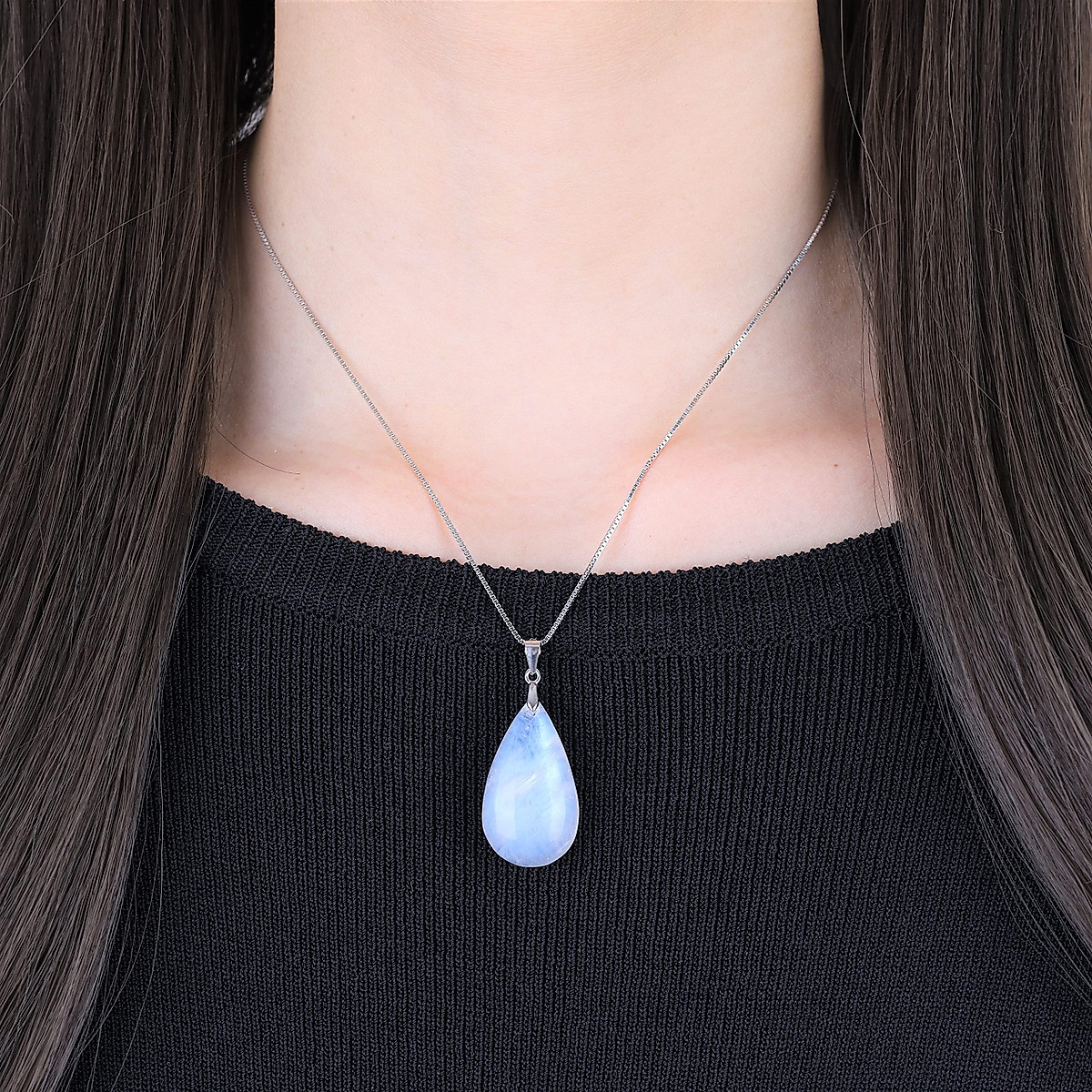COAI 925 Sterling Silver Teardrop Birthstone Moonstone Crystal Necklace
