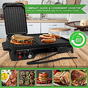 NutriChef 2-in-1 Panini Press Grill Gourmet Sandwich Maker & Griddle, Nonstick Coating, Temperature Control, Oil Tray, Countertop Removable Drip Tray 1500W - NutriChef