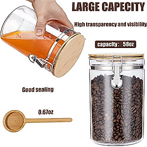 Youngcafe 2Pcs Coffee Sugar Canisters with Shelf, 58OZ Plastics Storage Containers for Ground Coffee Bean Storage with Lid Airtight Locking Clamp and Coffee Scoop, Food Storage Jar for Kitchen
