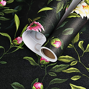 HotDecor 24"x118" Dark Floral Wallpaper Peel and Stick Pink Peony Wallpaper for Bathroom Wall Paper Waterproof Decorative Floral Contact Paper for Walls Cabinets Daisy Botanical Flower Wallpaper