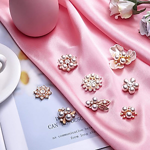 44 Pieces Pearl Rhinestone Buttons Rhinestone Faux Pearl Embellishments Pearl Brooch Alloy Floral Pendants for Jewelry Making Clothes Bags Shoes Supplies and Wedding DIY