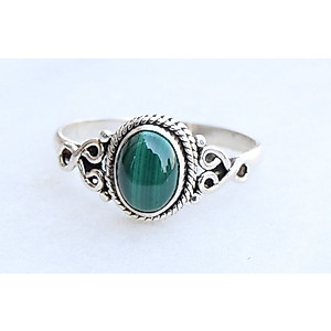 Malachite Stone Ring 925 Sterling Silver Statement Ring For Women Handmade Rings Gemstone Christmas Promise Ring Size US 7 Gift For Her