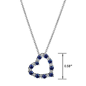 Amazon Essentials Platinum Over Sterling Silver Created Blue Sapphire and 1/6th Carat Total Weight Lab Grown Diamond Heart Necklace, 18 Inch Fine Cable Chain 2 Inch Extender (previously Amazon Collection)