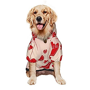 Large Dog Hoodie Romantic-Love-Valentine's-Day Pet Clothes Sweater with Hat Soft Cat Outfit Coat Medium