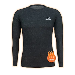 Realtree Reversible Mens Thermal Long Sleeve Shirt Hunting Gear- Base Layer Shirt for Men, Warm Waffle Knit Under Top Winter (US, Alpha, XX-Large, Regular, Regular, Black)