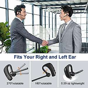 Bluetooth Headset with CVC8.0 Dual Mic Noise Cancelling, Bluetooth Earpiece V5.0 Hands-Free Wireless Headset for iPhone Android Cell Phone Trucker Business Office, Super Light, Clear Chat